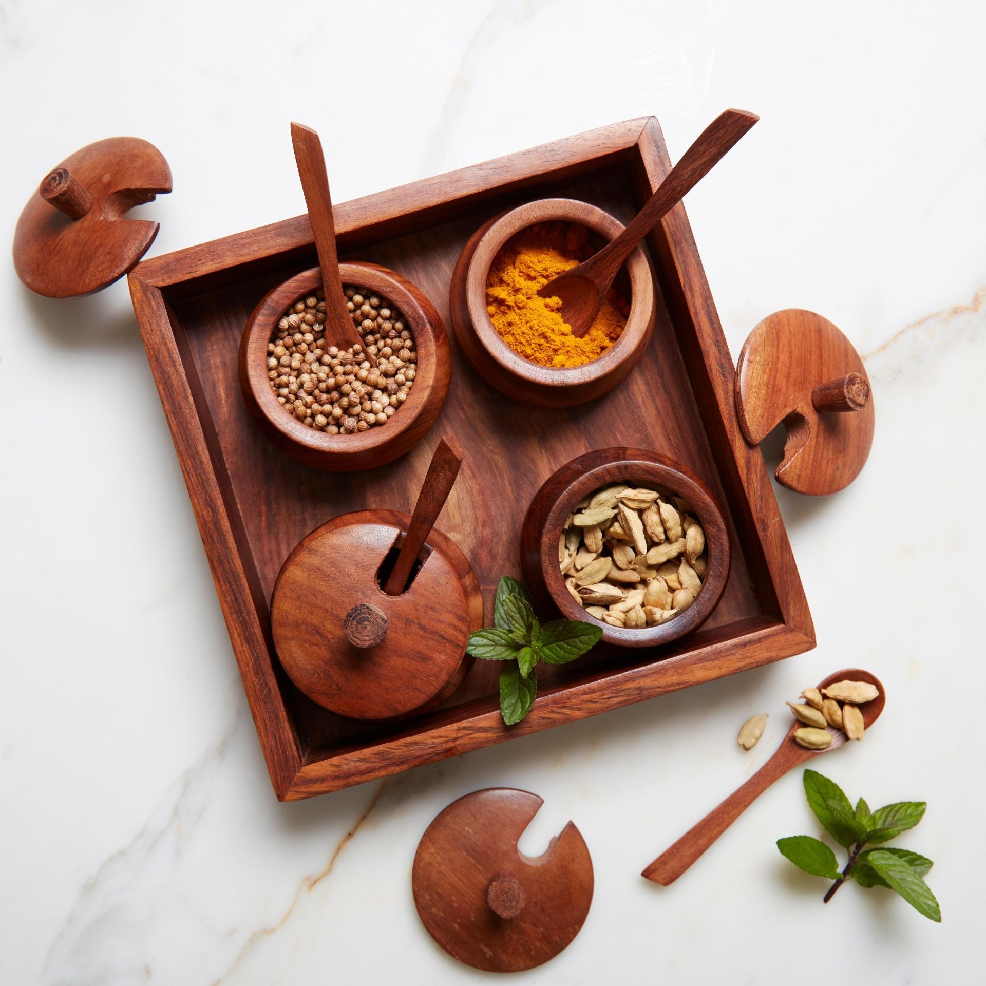 Masala Spice Wood Bowl Set Tray – Artisan Variety